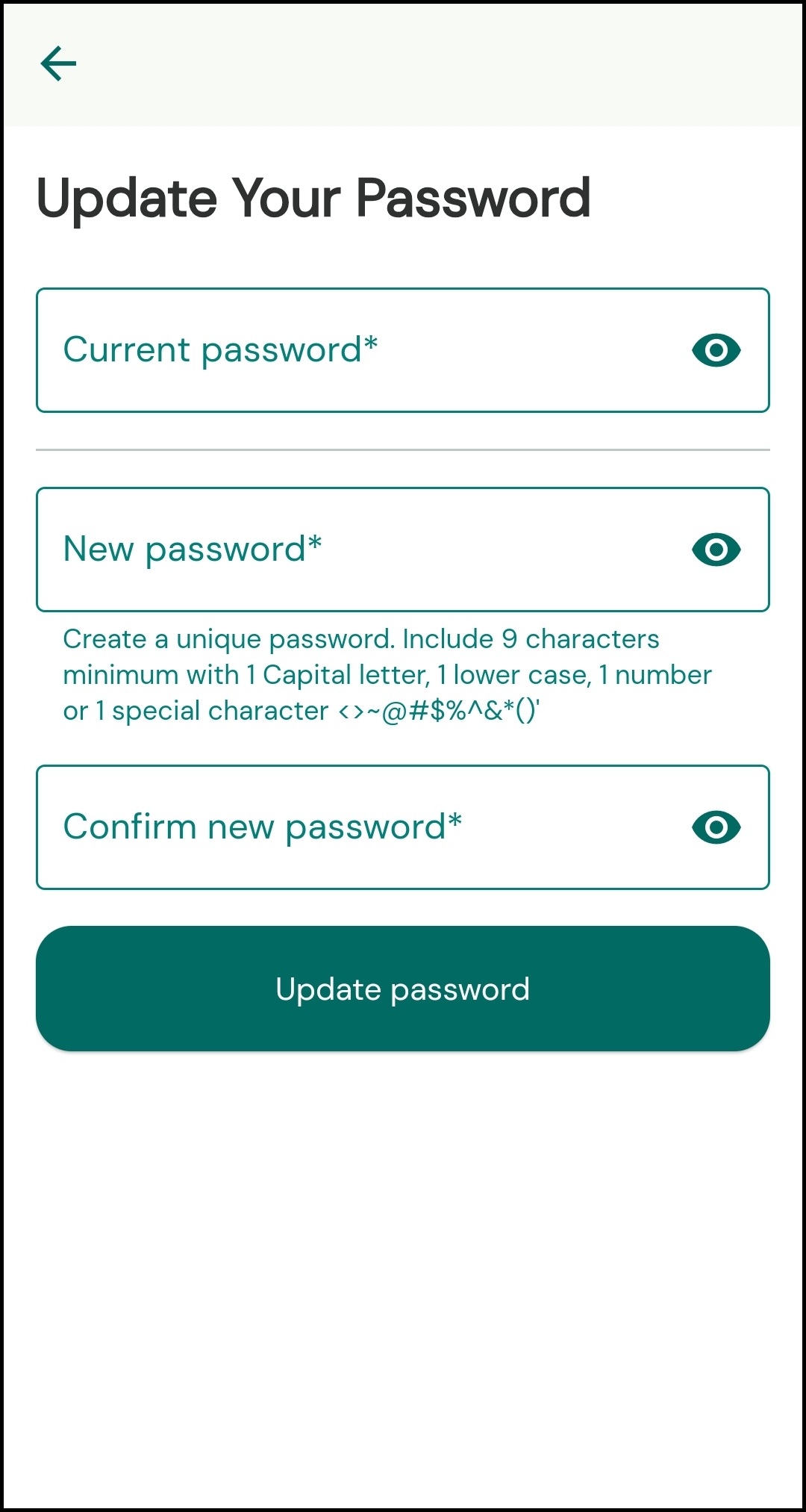Update password – Thrive